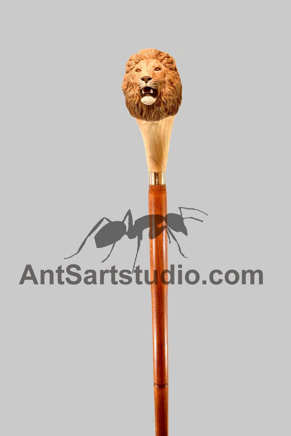 Carved wooden walking sticks,Lion head walking stick for sale