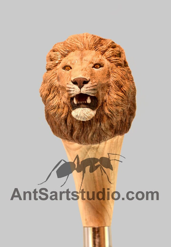 Carved wooden walking sticks,Lion head walking stick for sale