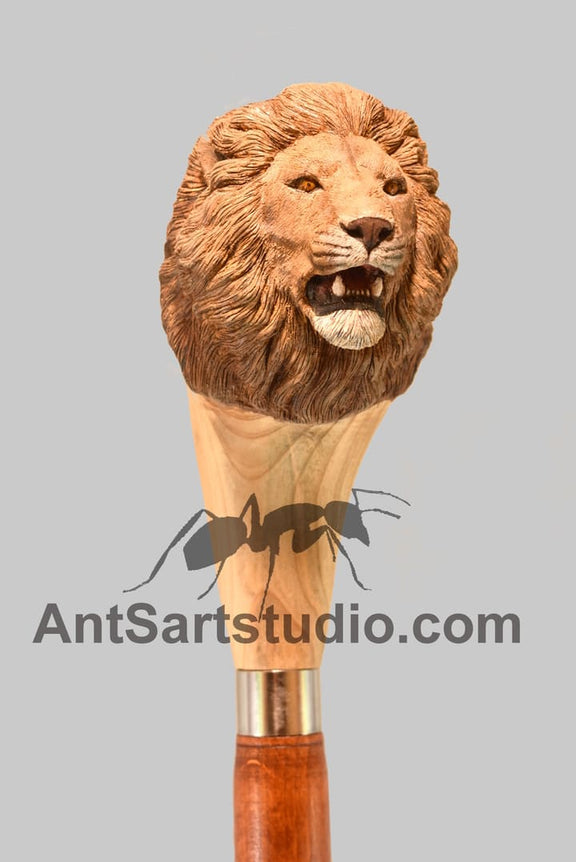 Carved wooden walking sticks,Lion head walking stick for sale