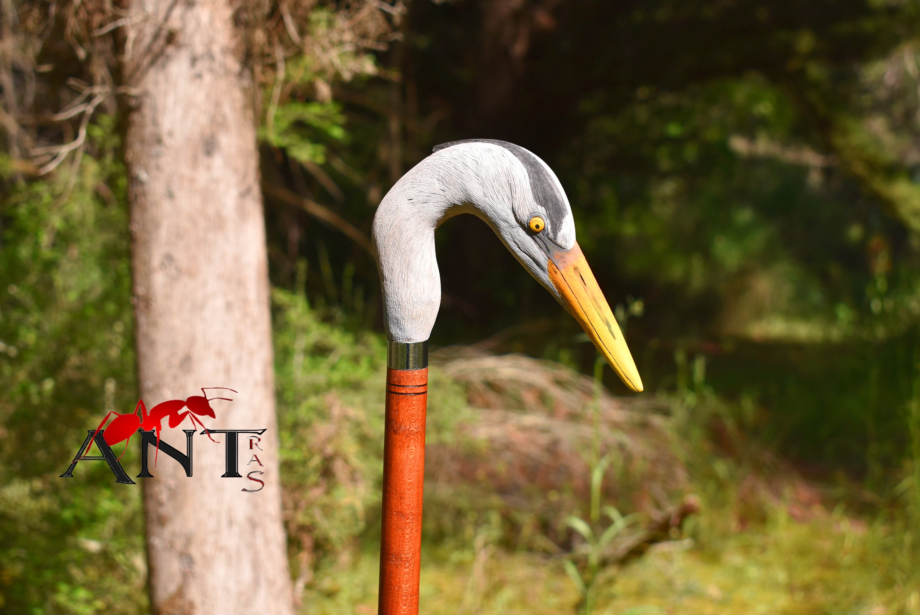 Handmade wooden hiking sticks heron fashion accessories | AntSarT